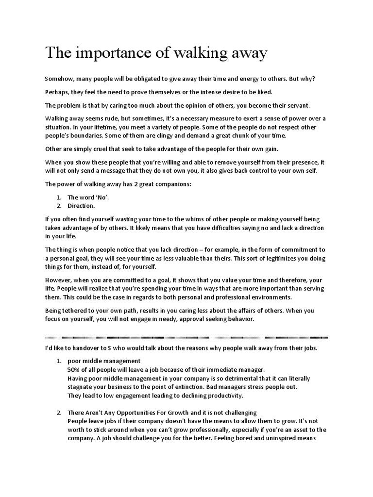 The Importance of Walking Away | PDF | Social Psychology | Behavioural ...