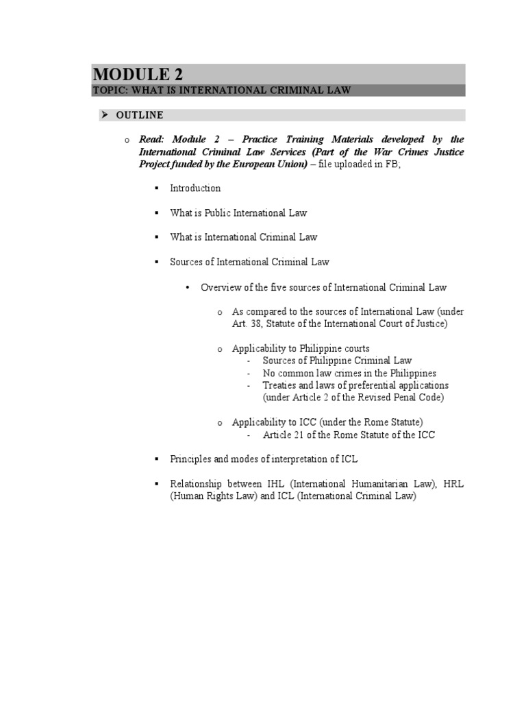Full Outline - Module 2 | PDF | International Criminal Law ...
