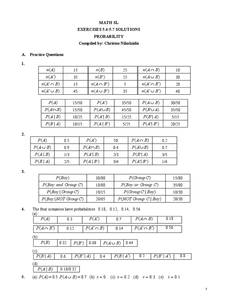 SL 5.4-5.7 PROBABILITY - Solutions | PDF | Applied Mathematics | Mathematics
