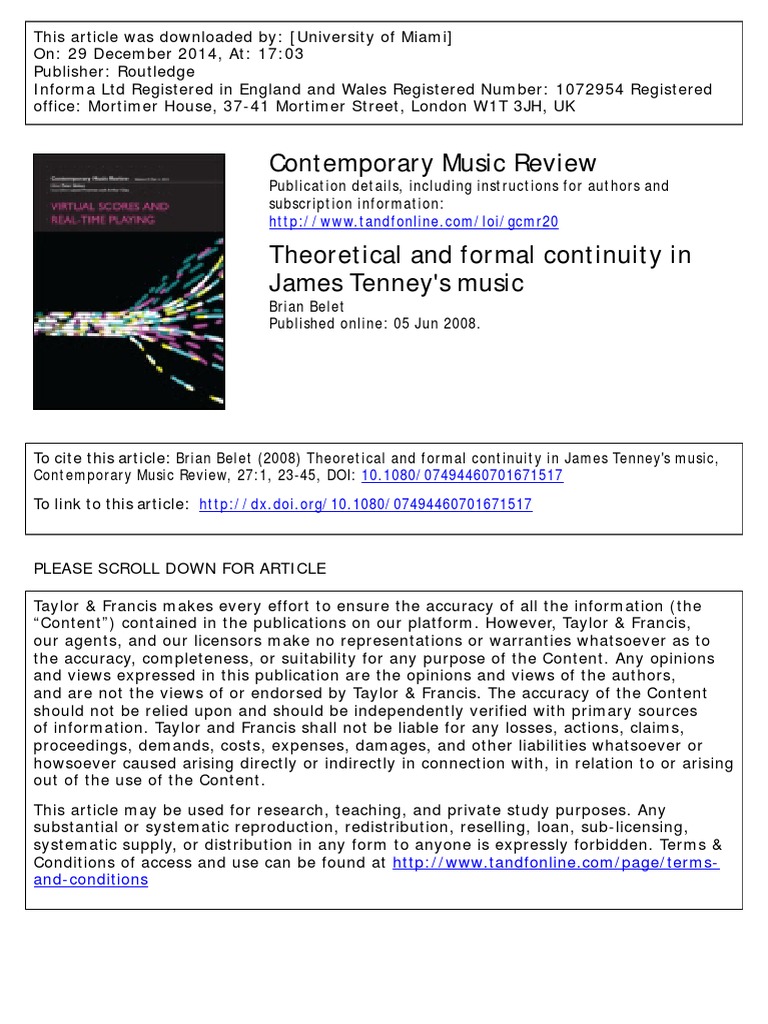 Contemporary Music Review | PDF | Perception | Theory