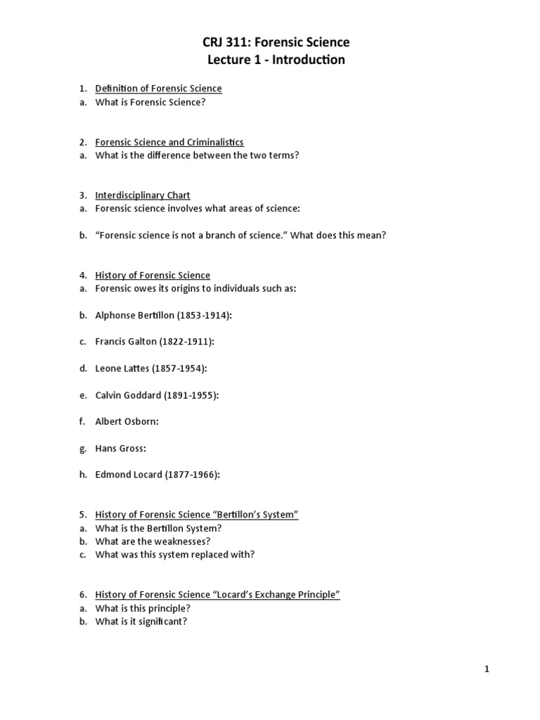 Crj 311 Forensic Science Lecture 1 Introduction Pdf Forensic