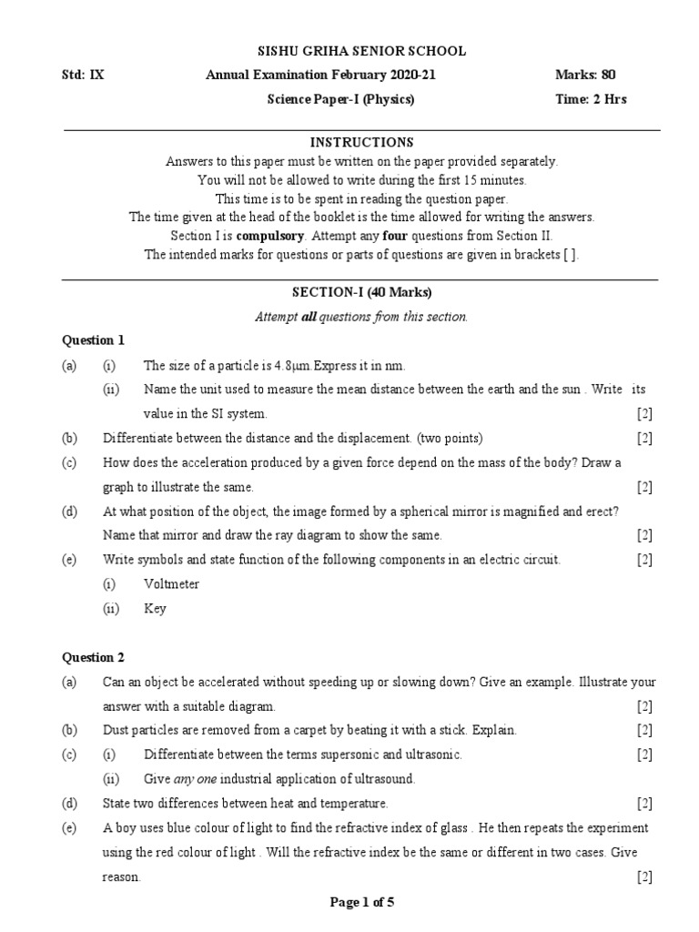 Annual Examination Grade 9 Physics | PDF | Force | Refractive Index