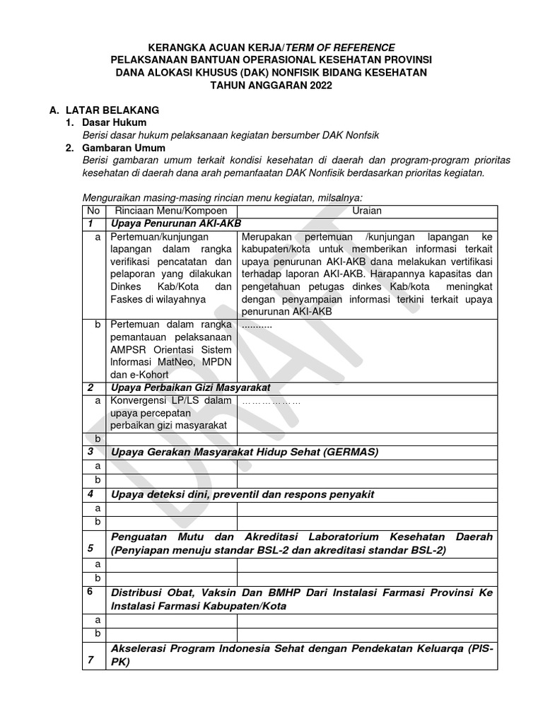 Contoh - TOR Bok 2022 | PDF