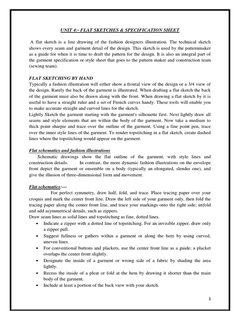 Unit 4:-Flat Sketches & Specification Sheet | PDF | Seam (Sewing ...