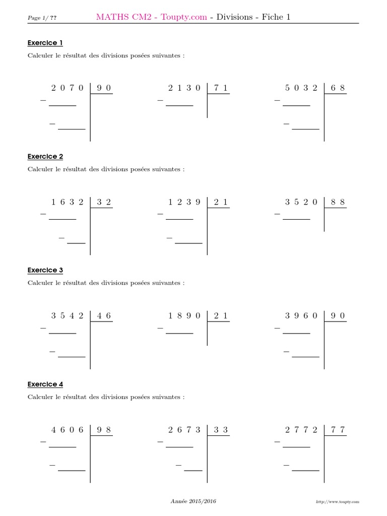 Exercices de division CM2 à imprimer | PDF | Méthodes et références ...