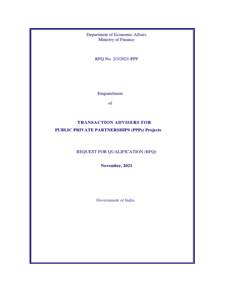 RFQ For Transaction Adviser For PPPs | PDF | Public–Private Partnership ...