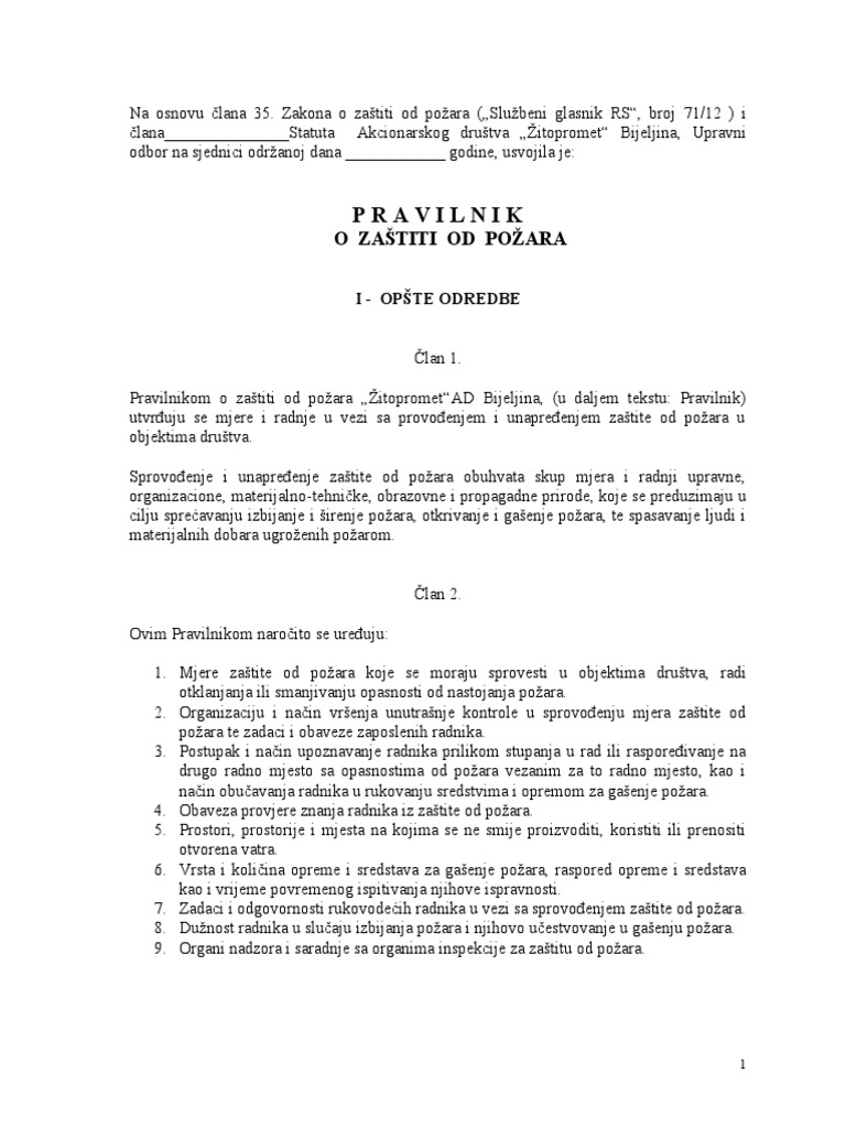 Pravilnik ZOP Zitopromet | PDF