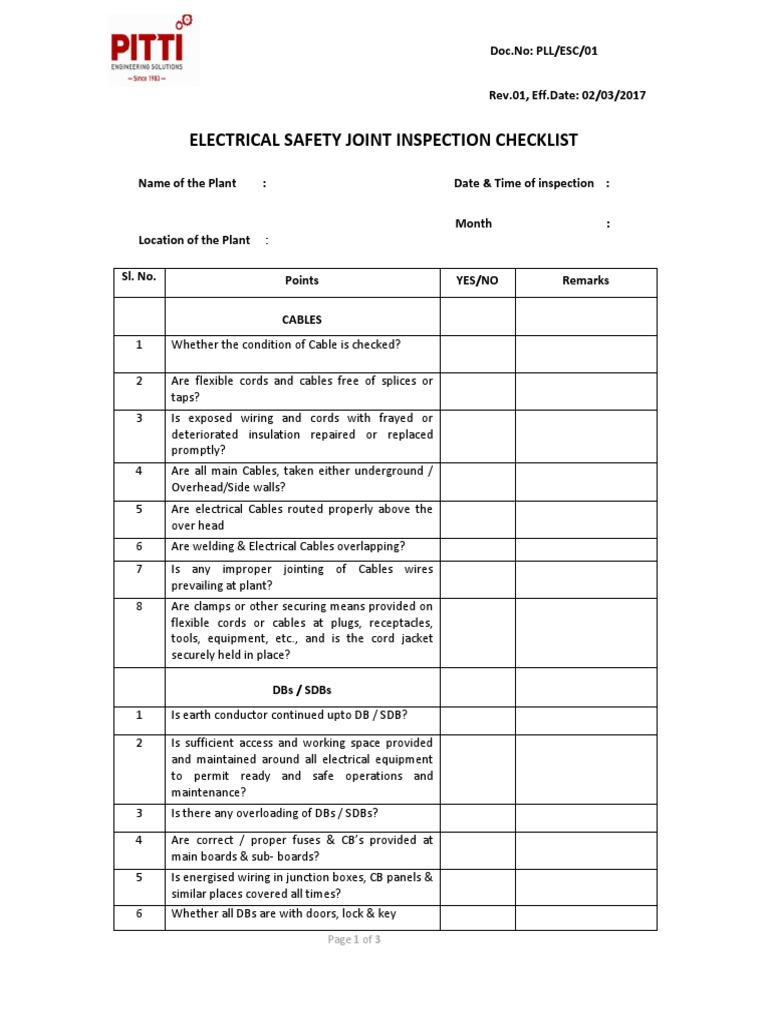 Electrical Safety Check List | PDF | Electrical Wiring | Electromagnetism
