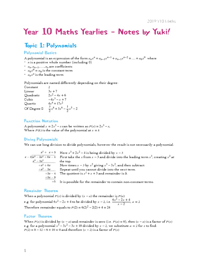 Year 10 Maths Yearlies - Notes by Yuki | PDF | Sine | Trigonometric ...