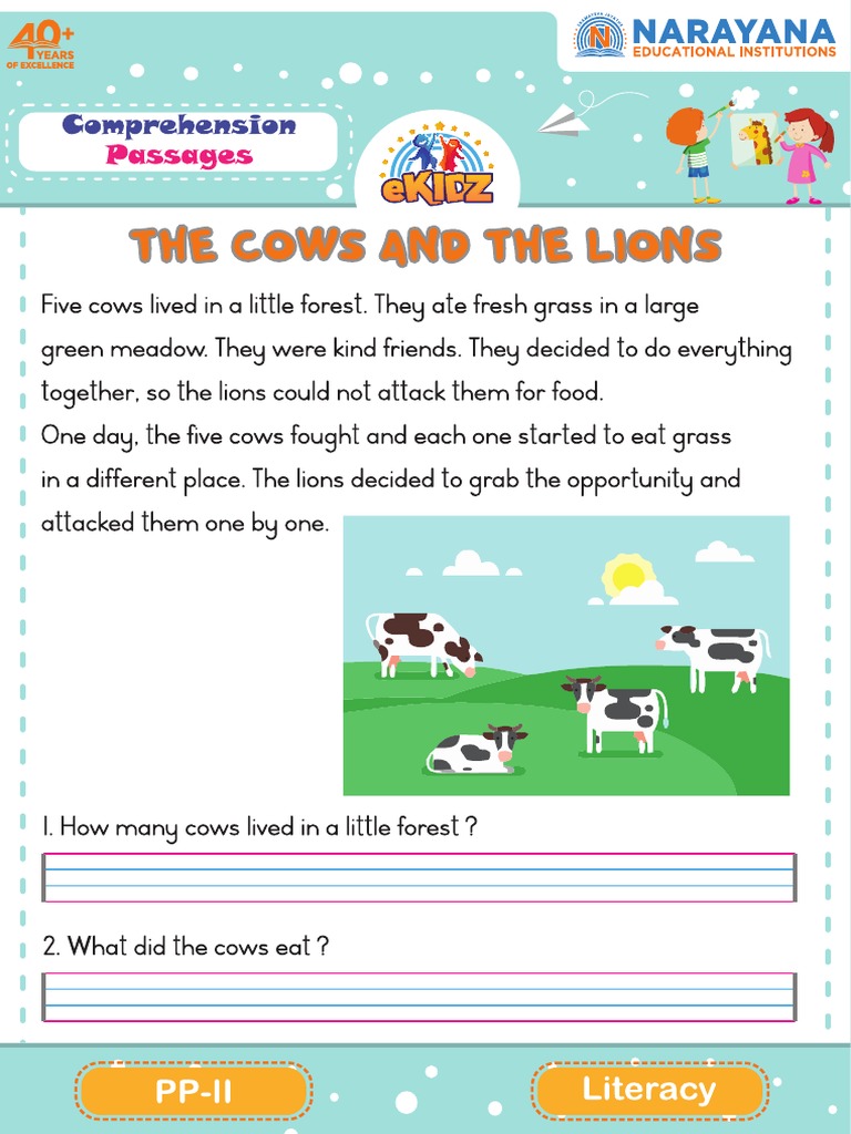 Passage Comprehension - The Cows and The Lions | PDF