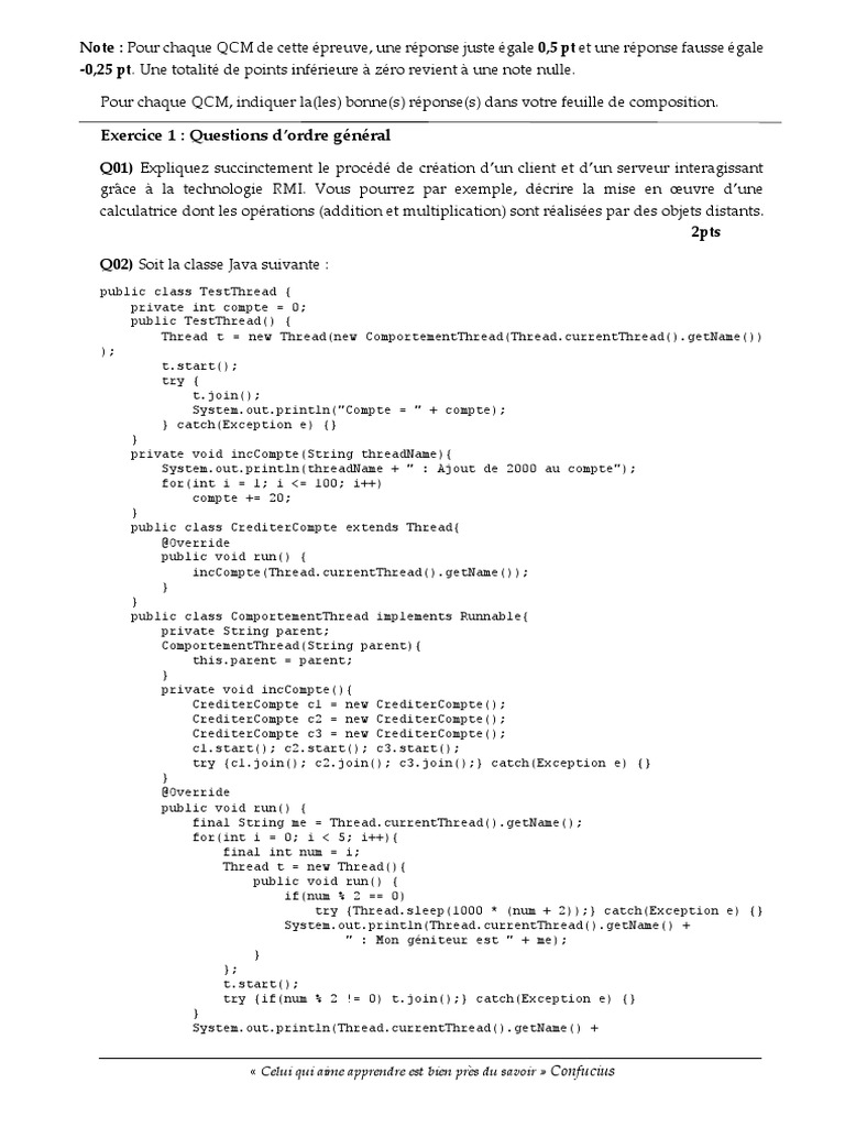 Examen Java : RMI, Threads, Jeu QCM et Serveur HTTP | PDF | Protocole ...