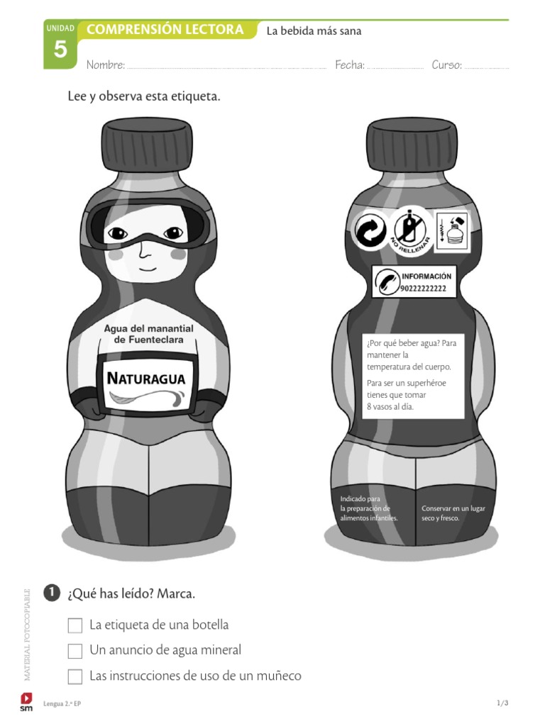 Lengua. Tema 5. Comprensión Lectora. | PDF | Botella | Agua