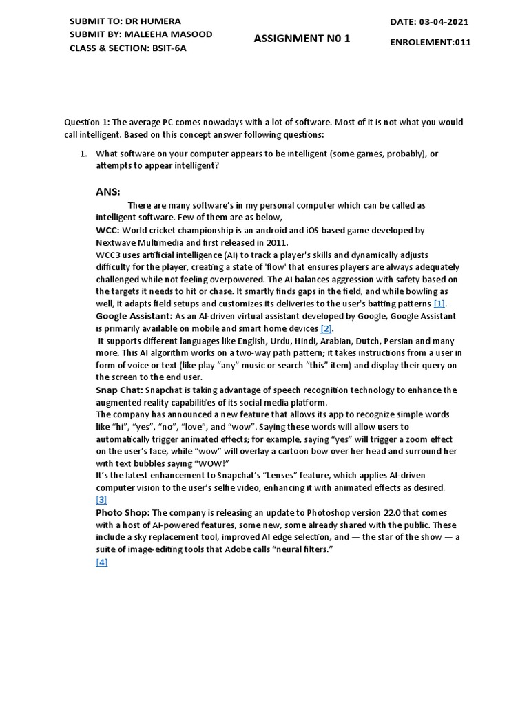 Ai Assignment 1 | PDF | Intelligence (AI) & Semantics | Artificial ...