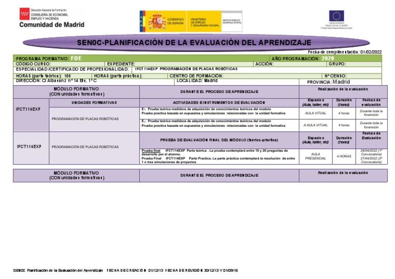 SEN0C.Planificaci N Evaluaci N Aprendizaje Subir | PDF | Evaluación | Aprendizaje