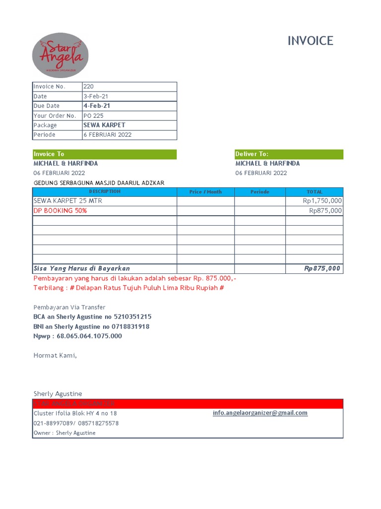 Invoice Sewa Karpet Masjid | PDF