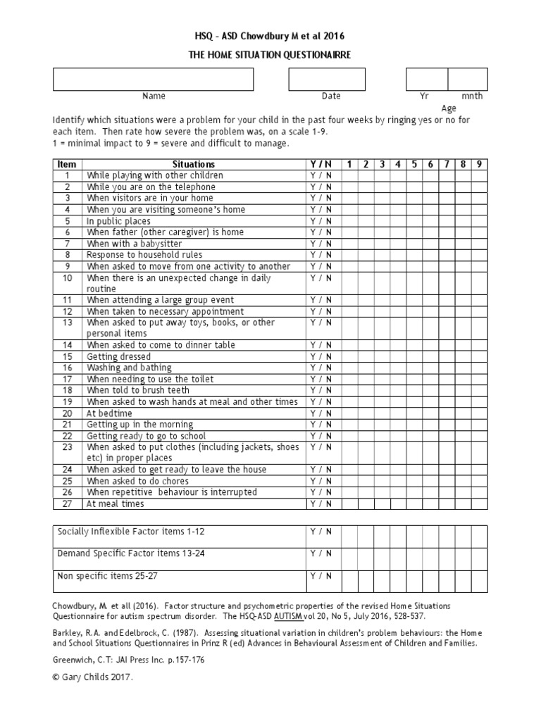 ASD Home Situation Questionnaire | PDF | Cognition | Human Development