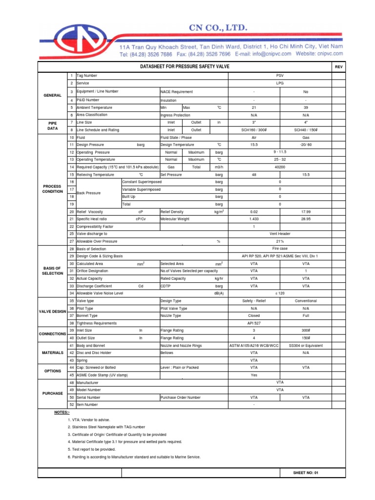 Datasheet For PSV | PDF | Valve | Pressure