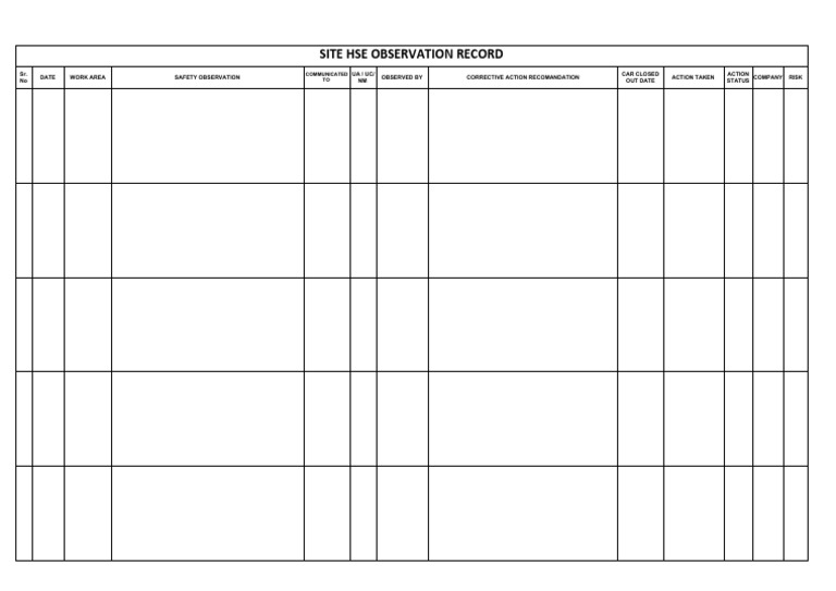 1a Daily Site HSE Observation Record | PDF