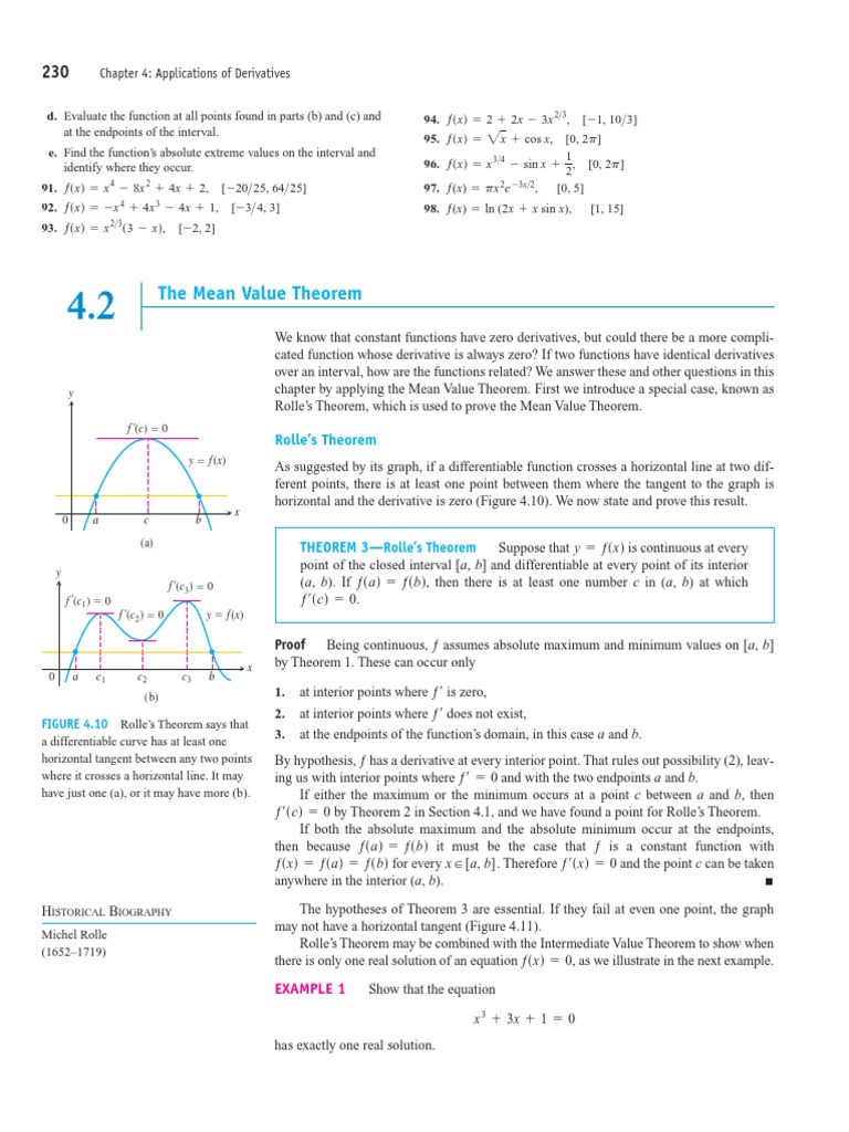 Rolles Theorem Mean Value Theorem | PDF | Derivative | Function (Mathematics)
