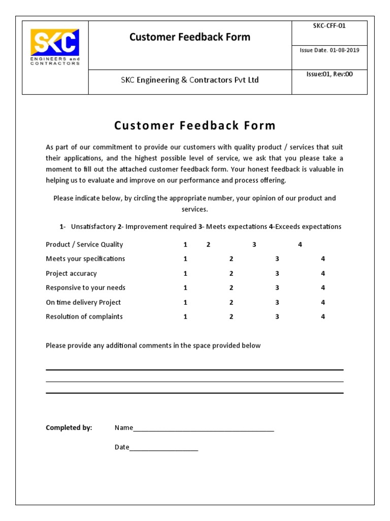 Customer Feedback Form for Quality Assurance | PDF