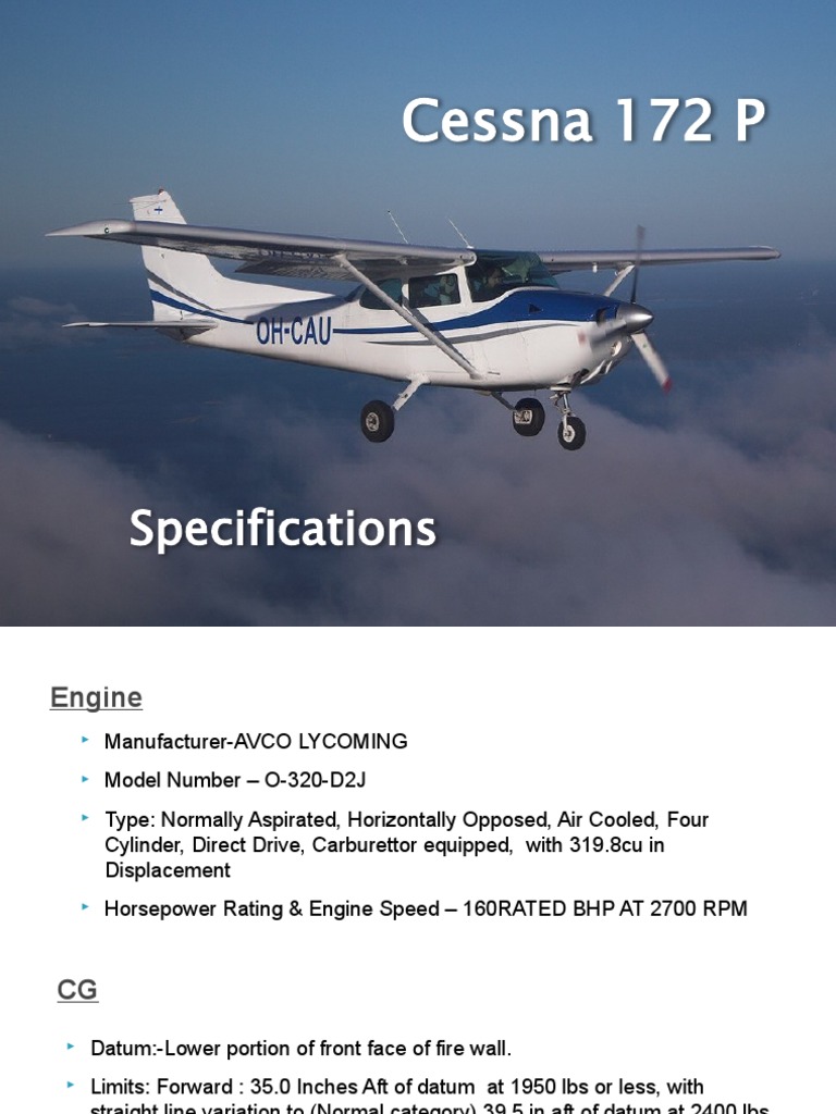 Cessna 172 P: Specifications | PDF | Horsepower | Rotating Machines
