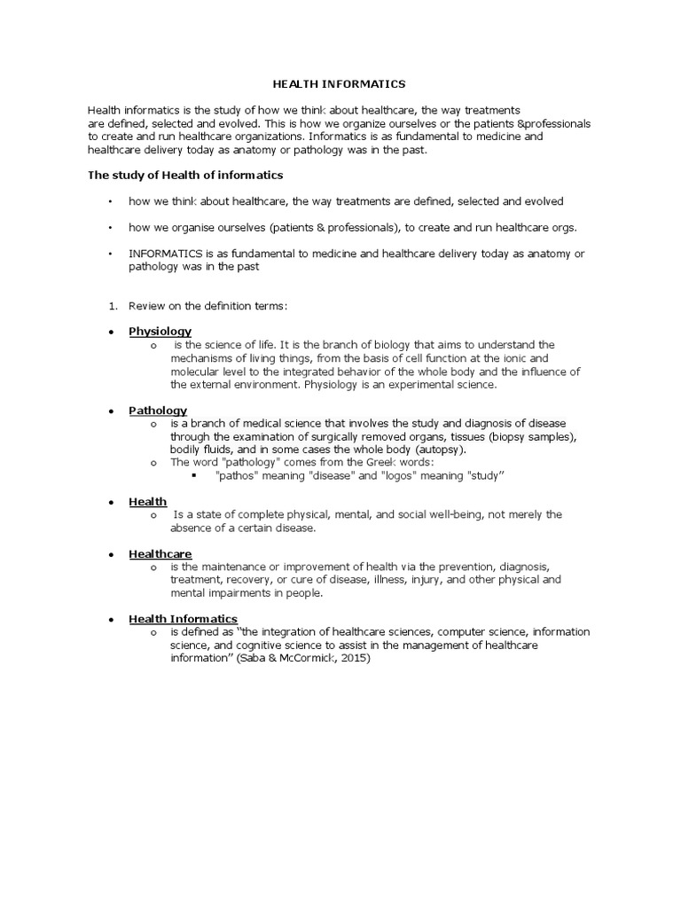 Handouts For Health Informatics PDF | PDF | Health Informatics | Pathology