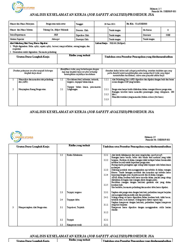 Jsa Pengecatan Tanki Avtur | PDF