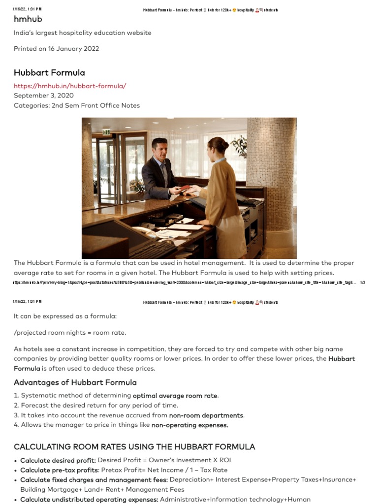 How to Calculate Hotel Room Rates with the Hubbart Formula | PDF ...