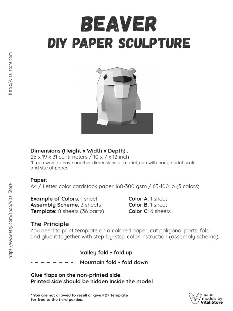 Beaver DIY Paper Sculpture Template | PDF | Paper | Wood Products