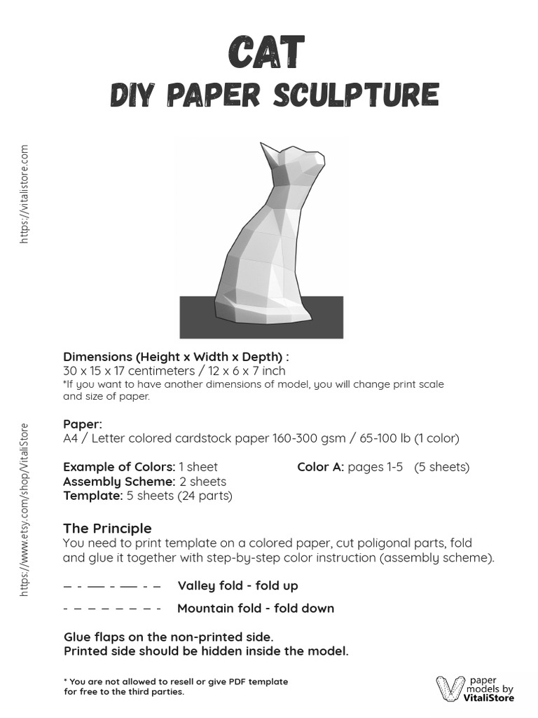 DIY Cat Paper Sculpture Template | PDF | Paper | Printing