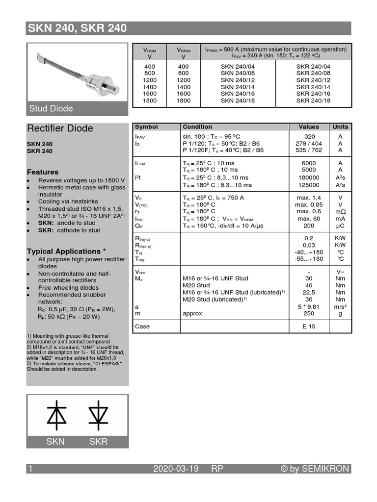 SKN 240, SKR 240: Rectifier Diode | PDF | Intellectual Property ...