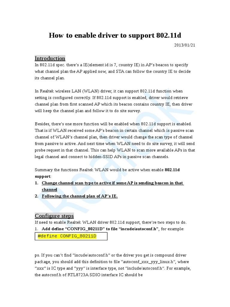 How To Enable Driver To Support 802.11d | PDF | Ieee 802.11 | Wireless Lan