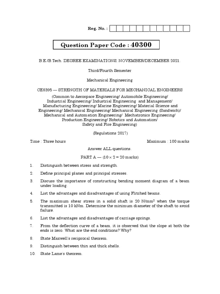 Som Questions Paper | PDF | Bending | Beam (Structure)