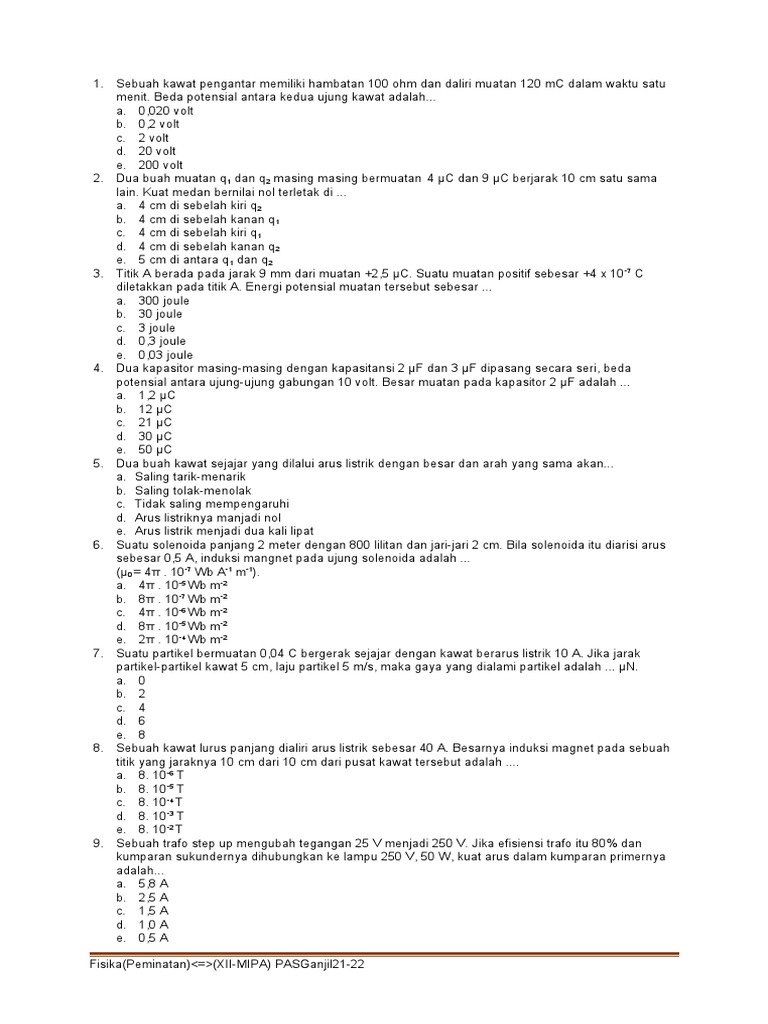 Soal Pas Fisika 20-21 Ganjil | PDF | Metode & Bahan Ajar | Sains & Matematika