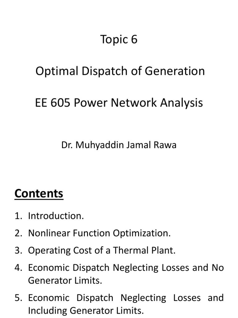 Topic 6 Optimal Dispatch Of Generation Pdf Mathematical