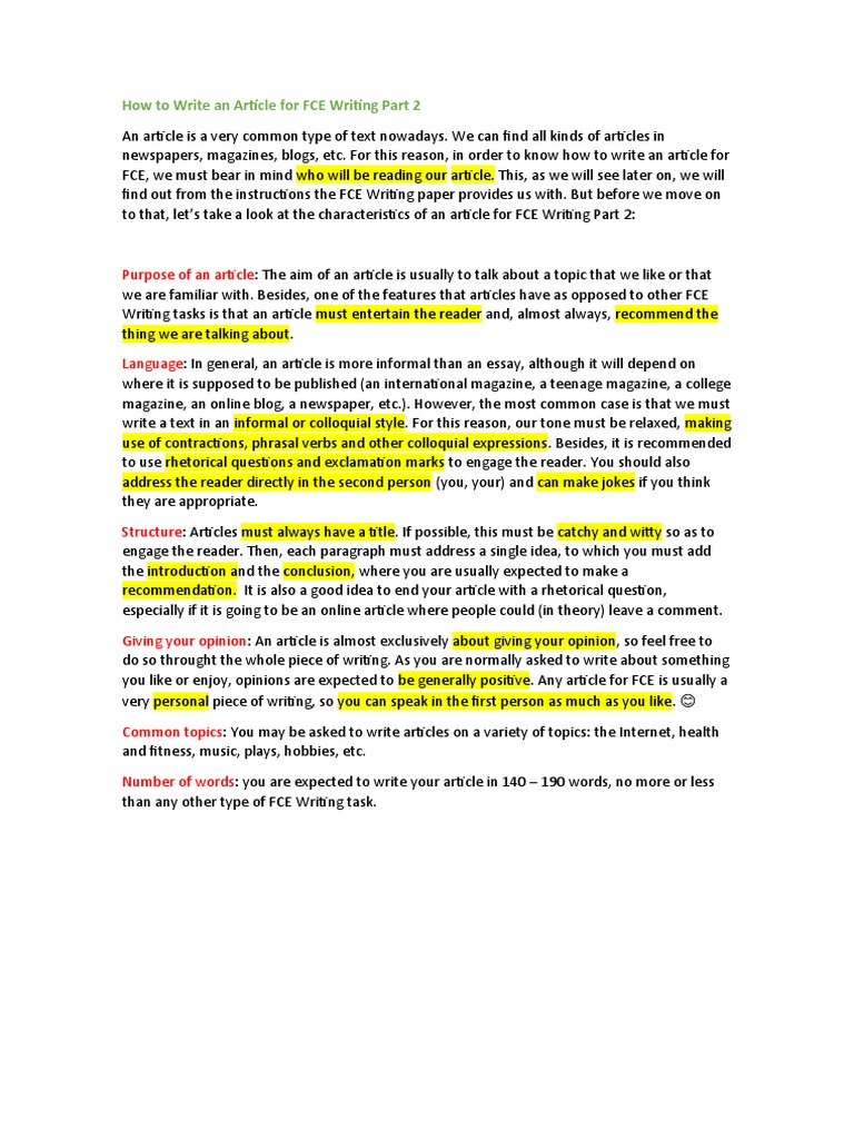 How To Write An Article For FCE Writing Part 2 | PDF | Cognition ...