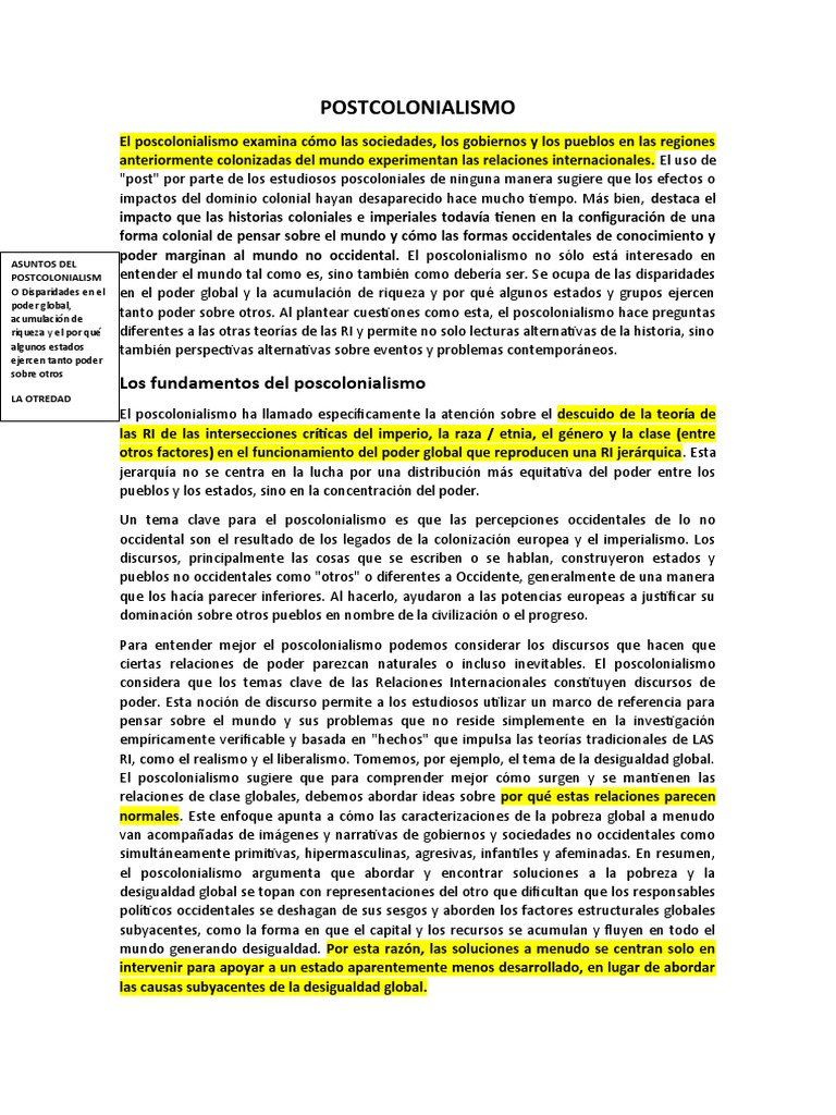 POSTCOLONIALISMO | PDF | Poscolonialismo | Mundo occidental