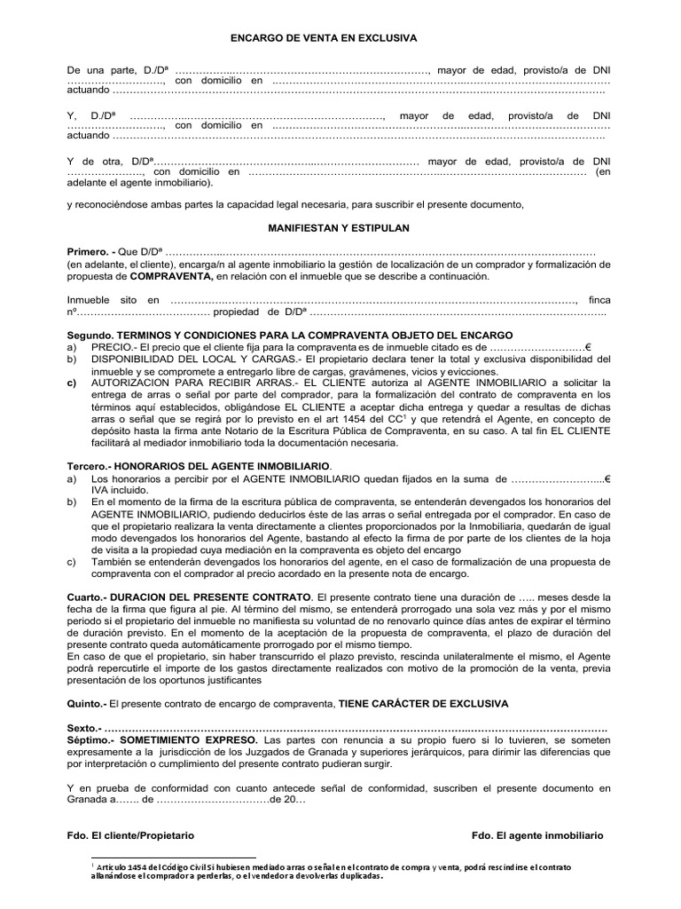 Nota Encargo de Mediacion para Venta en Exclusiva | PDF | Justicia ...