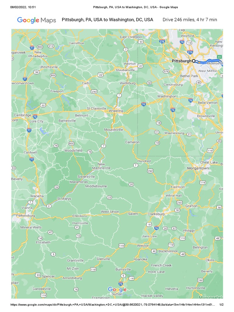 15-Pittsburgh, PA, USA To Washington, DC, USA - Google Maps | PDF