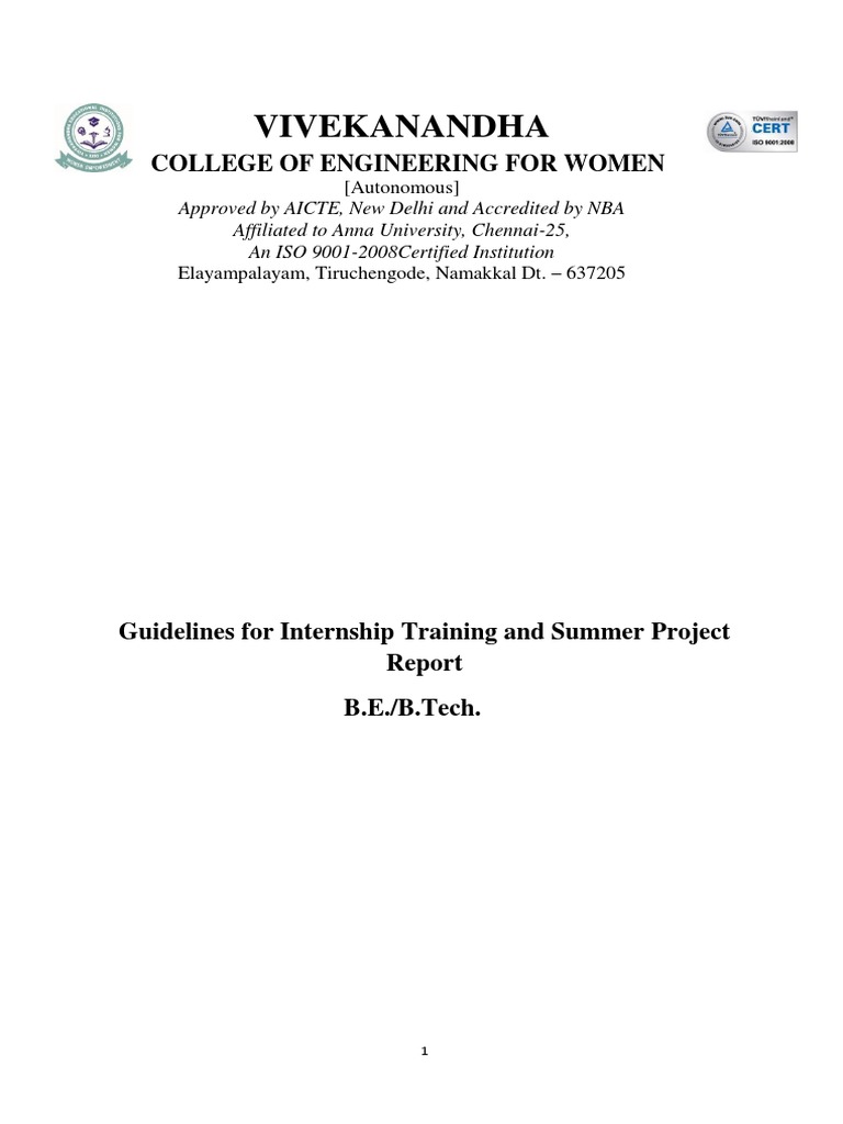 Guidelines for Internship Training and Summer Project Reports | PDF