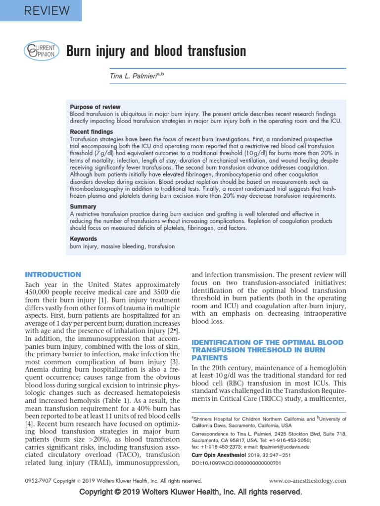 Burn Injury and Blood Transfusion: Review | PDF | Blood Transfusion ...