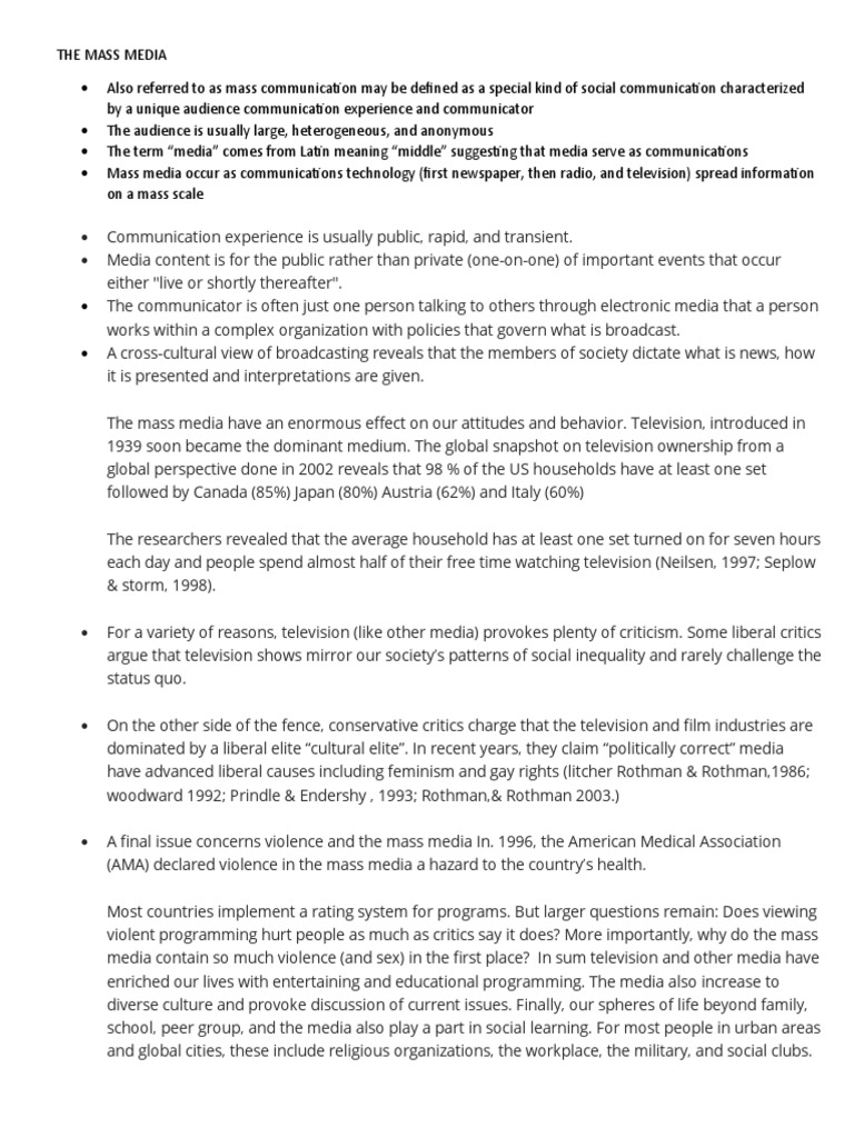 THE MASS MEDIA and Media Ethics | PDF | Mass Media | Television