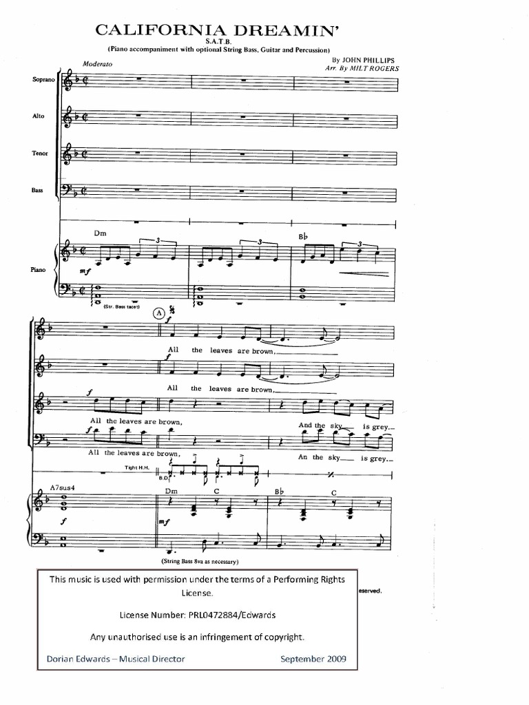 California Dreaming Satb Piano 1 | PDF