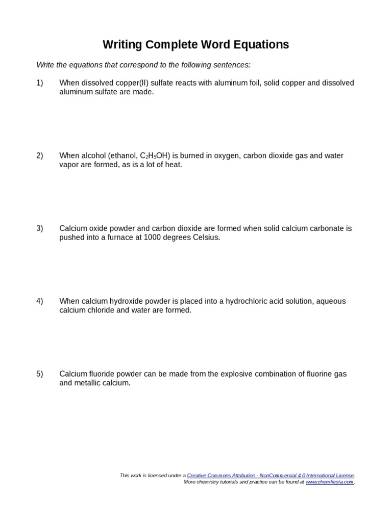 Writing Word Equations in Chemistry | PDF | Oxide | Aluminium
