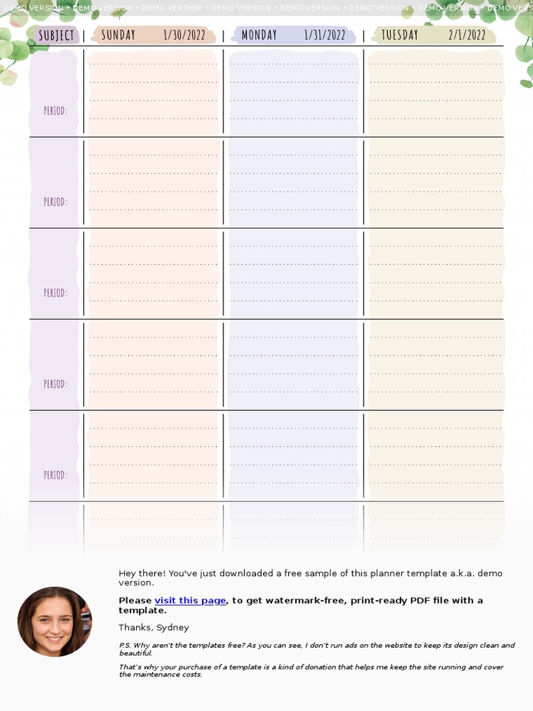 Week Lesson Plan Floral Style-A4 | PDF