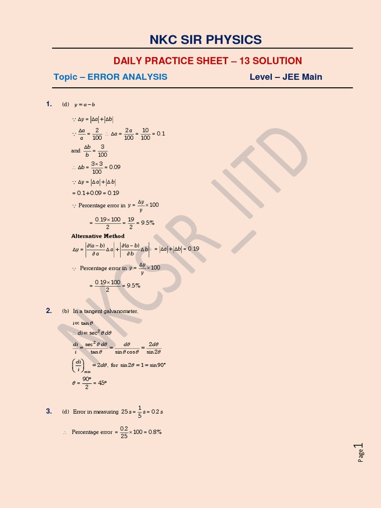 Analysis of Errors: Calculating Percentage Uncertainty and Applying ...
