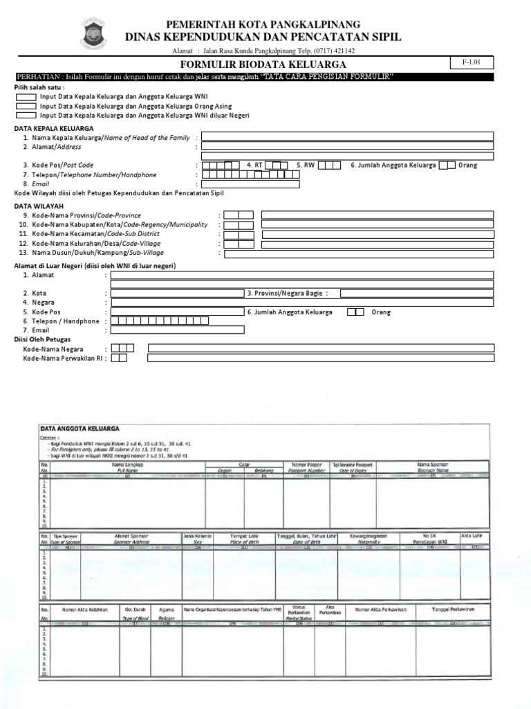 F 1.01 Formulir Biodata Keluarga | PDF