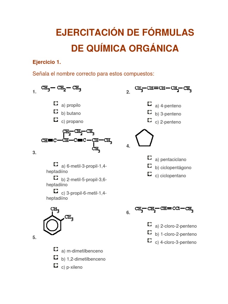 QO - Ejercitación De Fórmulas De Química Orgánica