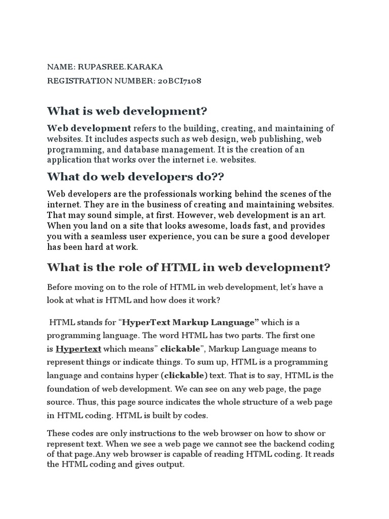 What Is The Role of HTML in Web Development? | PDF | World Wide Web ...