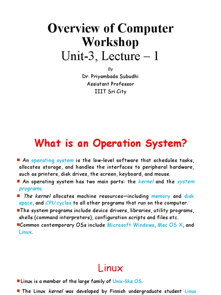 Overview of Computer Workshop: Unit-3, Lecture - 1 | PDF | Operating ...